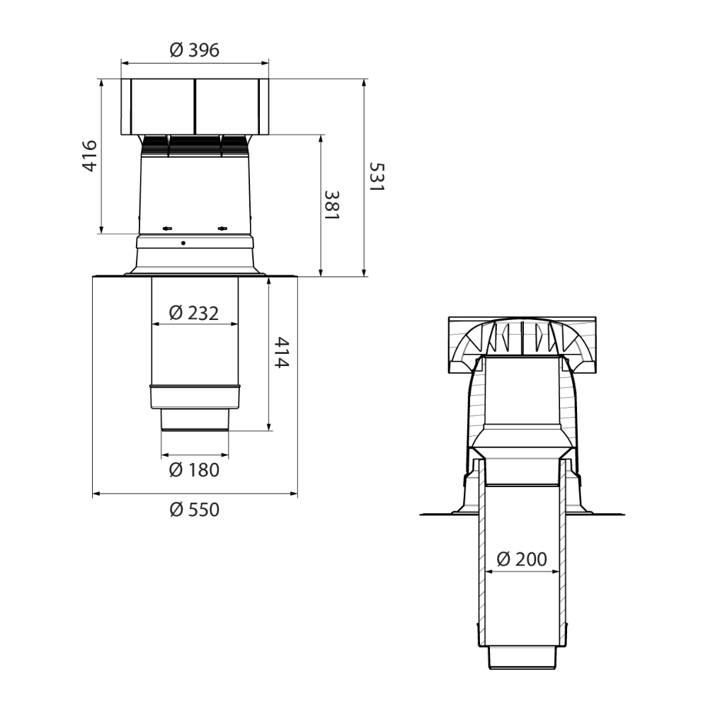 Ventus Flat Roof Terminal 200-180 | RoofNStop Ireland